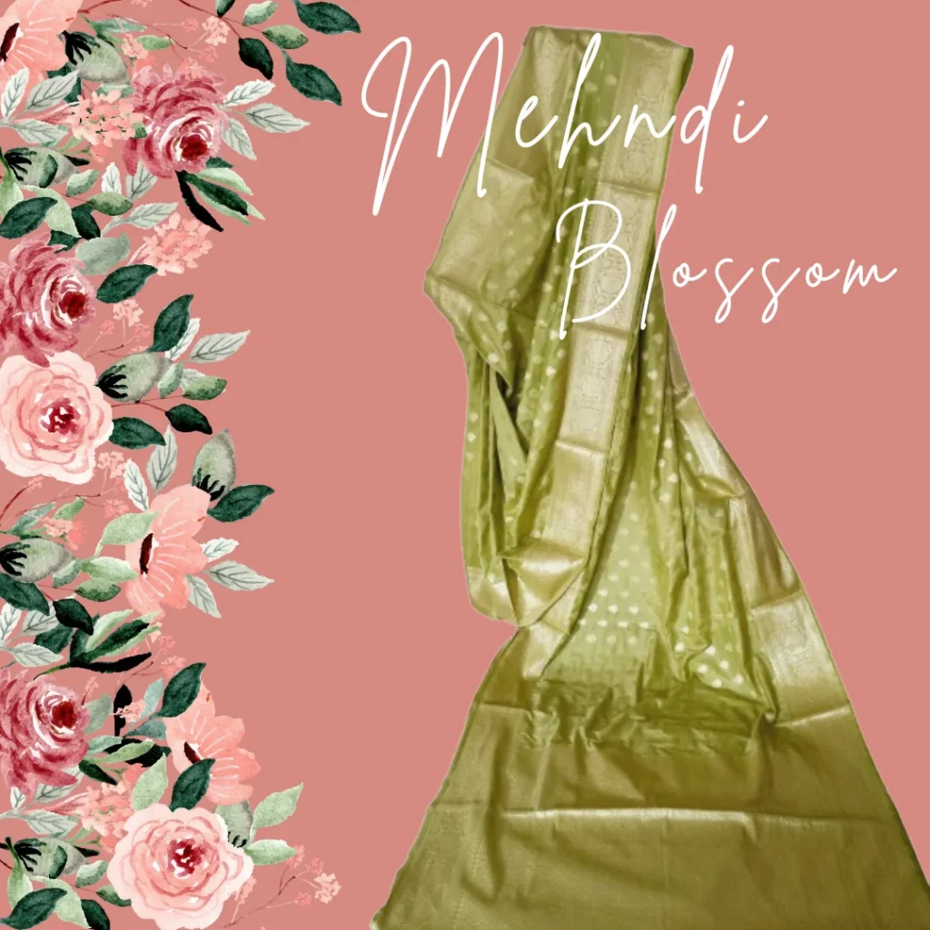 Mehndi Green Banarasi Silk Saree with Buti work | banarasiandmore.com